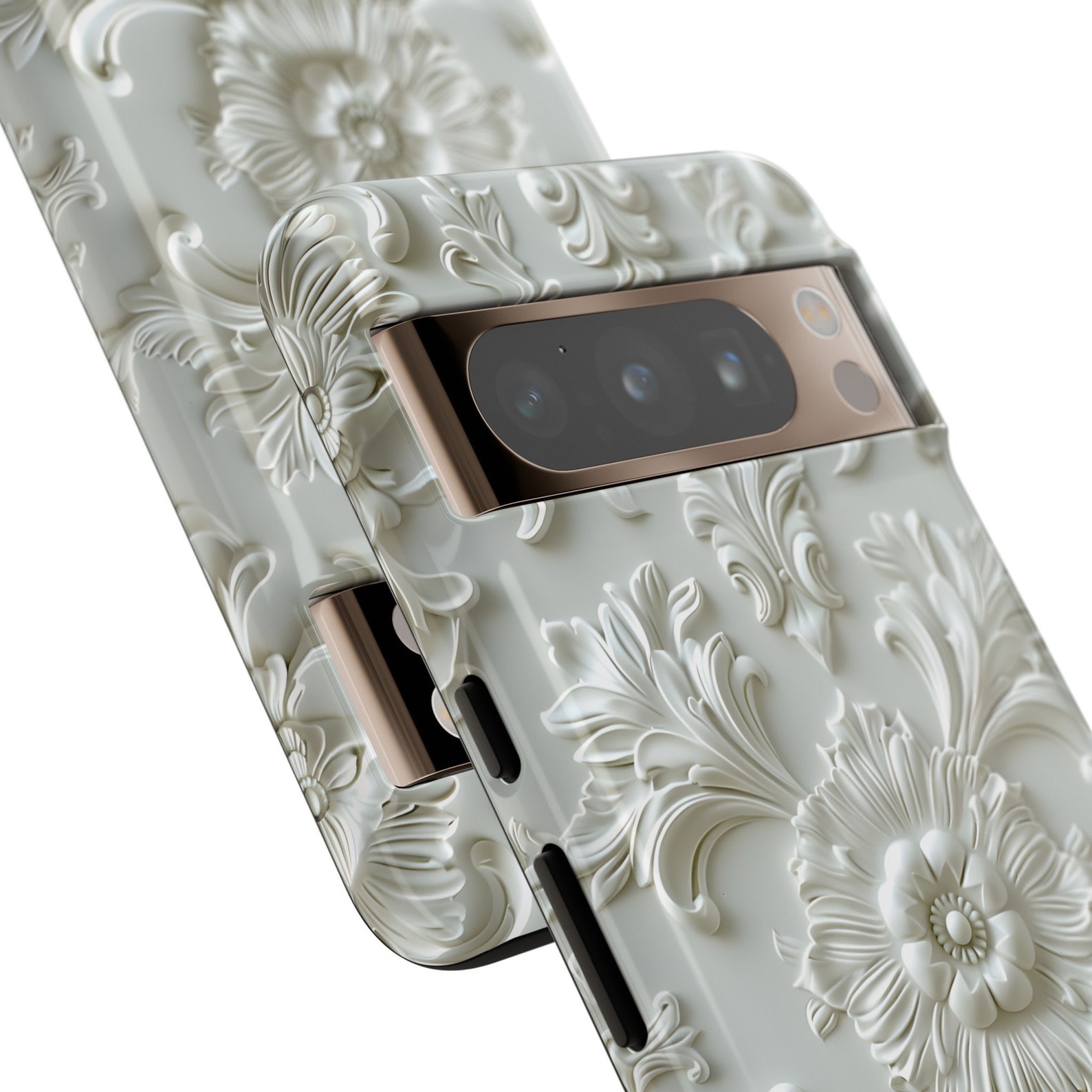 Creamy White Tough Phone Case: Off-white Ornate Floral Ceramic Motif ...