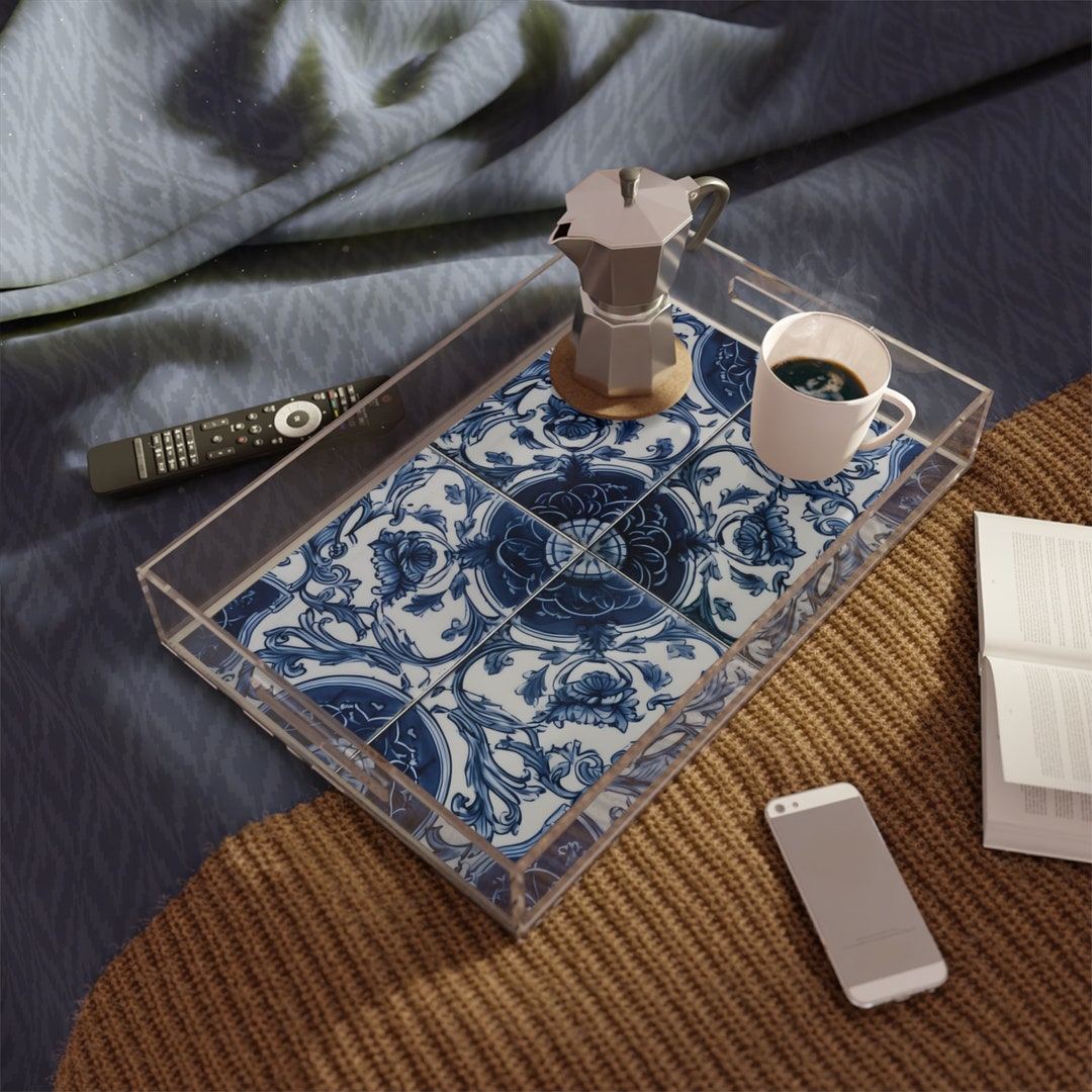 Azulejo Acrylic Serving Tray, Blue Tile Design Kitchen Gifts ...