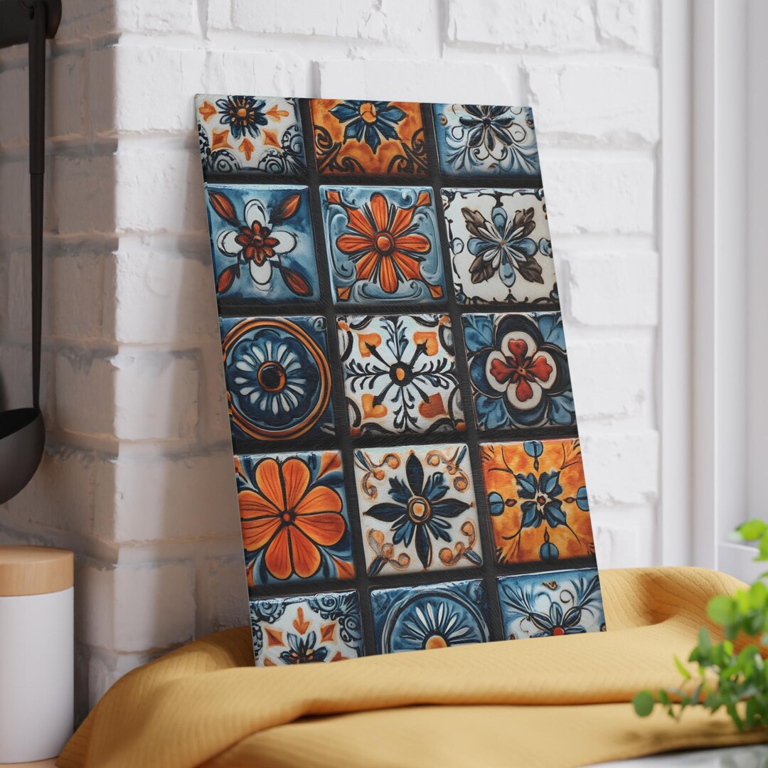 Glass Cutting Board - Mediterramean Tile Design. Kitchen Decor Serving ...