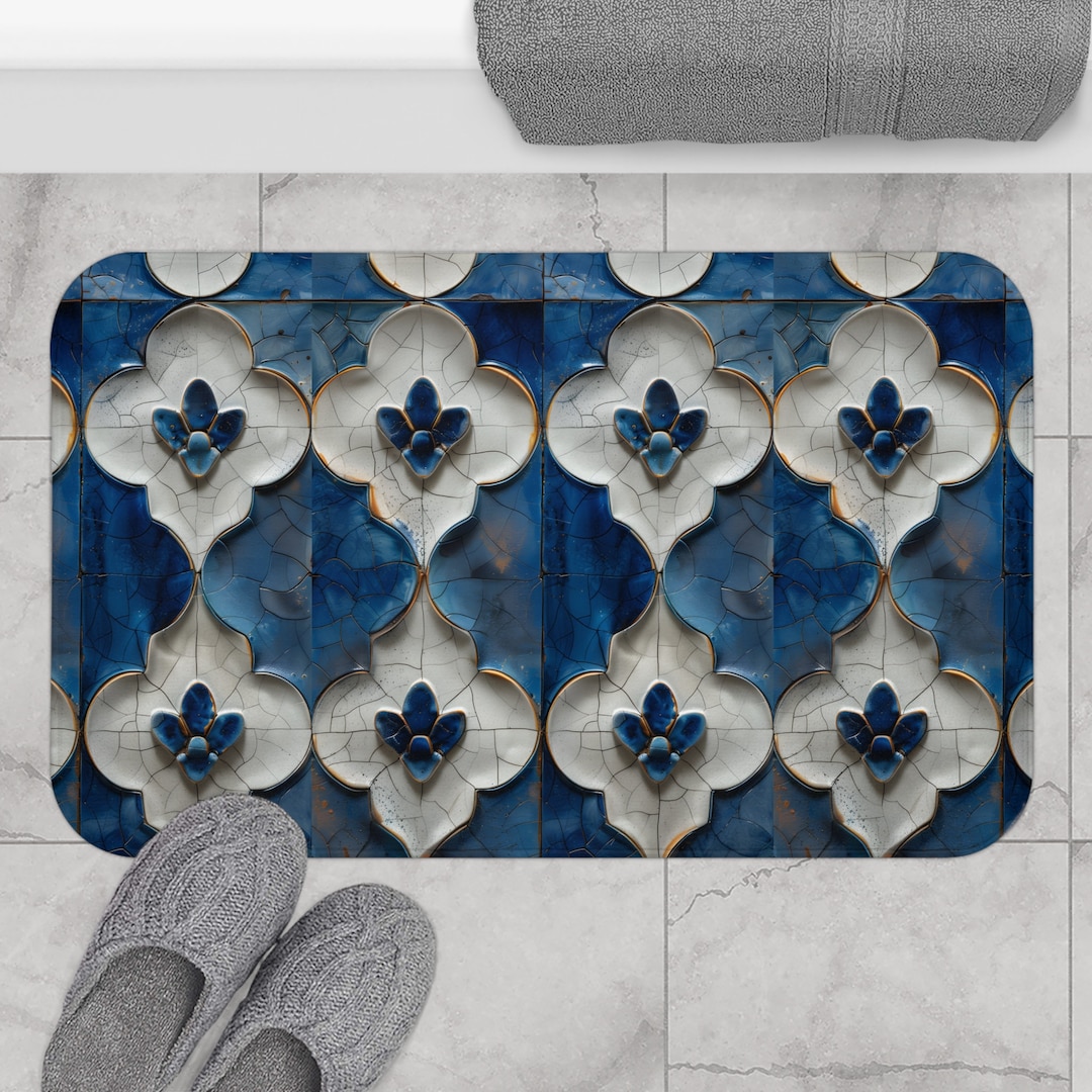 Mediterranean Tile Bath Mat: Non-slip Victorian Washroom Rug - Etsy