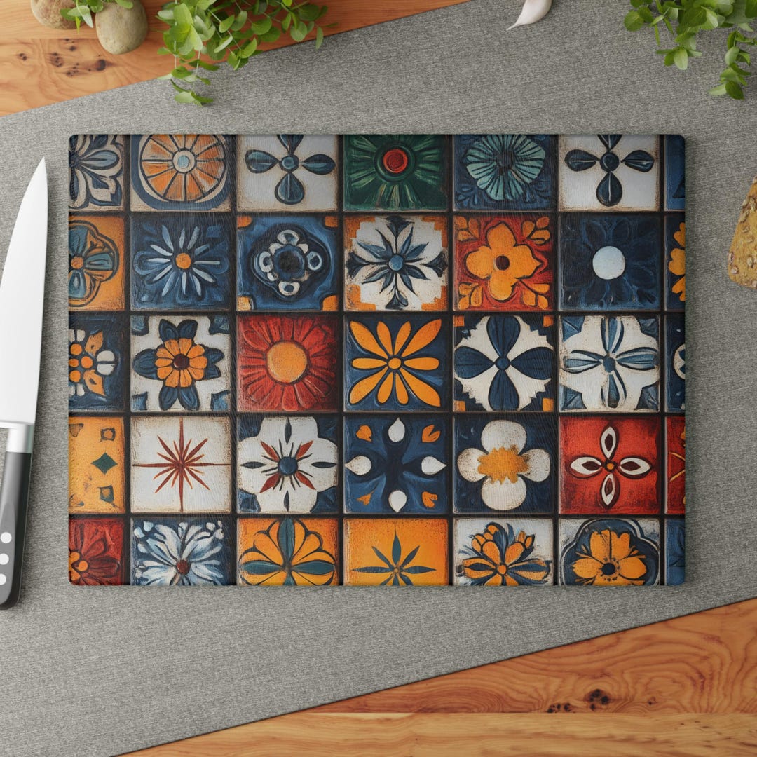Moroccan Tile Glass Cutting Board: Vibrant Kitchen Decor - Etsy