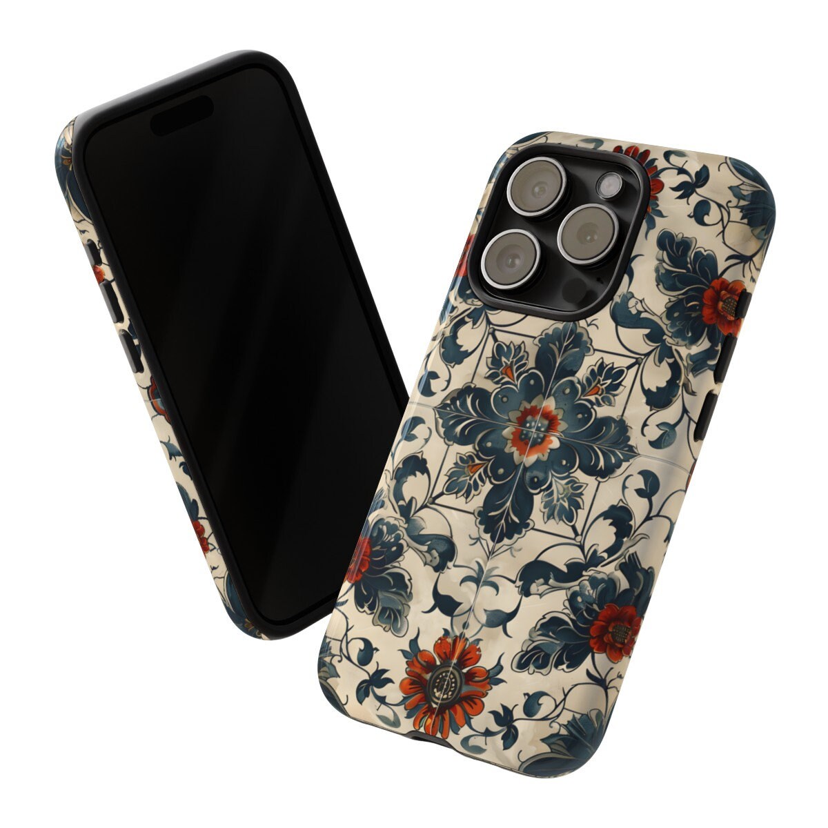 Mediterranean Floral Tile Phone Case – Blue Azulejo Inspired Tough Case ...