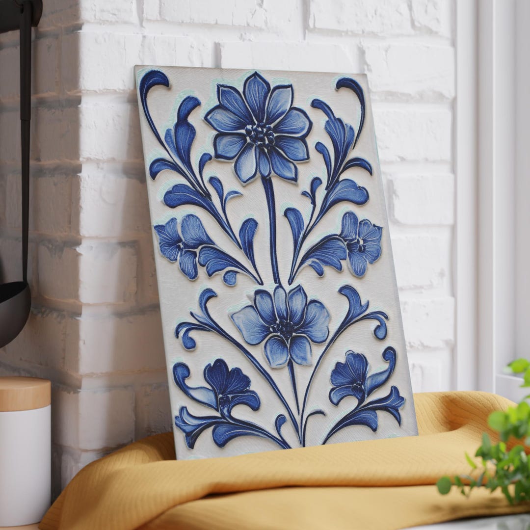 Blue Floral Glass Cutting Board - Mediterranean Style Kitchen Decor ...
