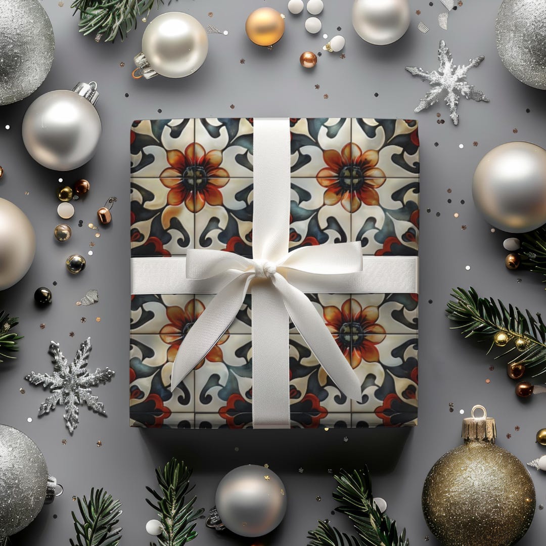 Deluxe Gift Wrapping Paper in Colourful Mediterranean Tile Design ...