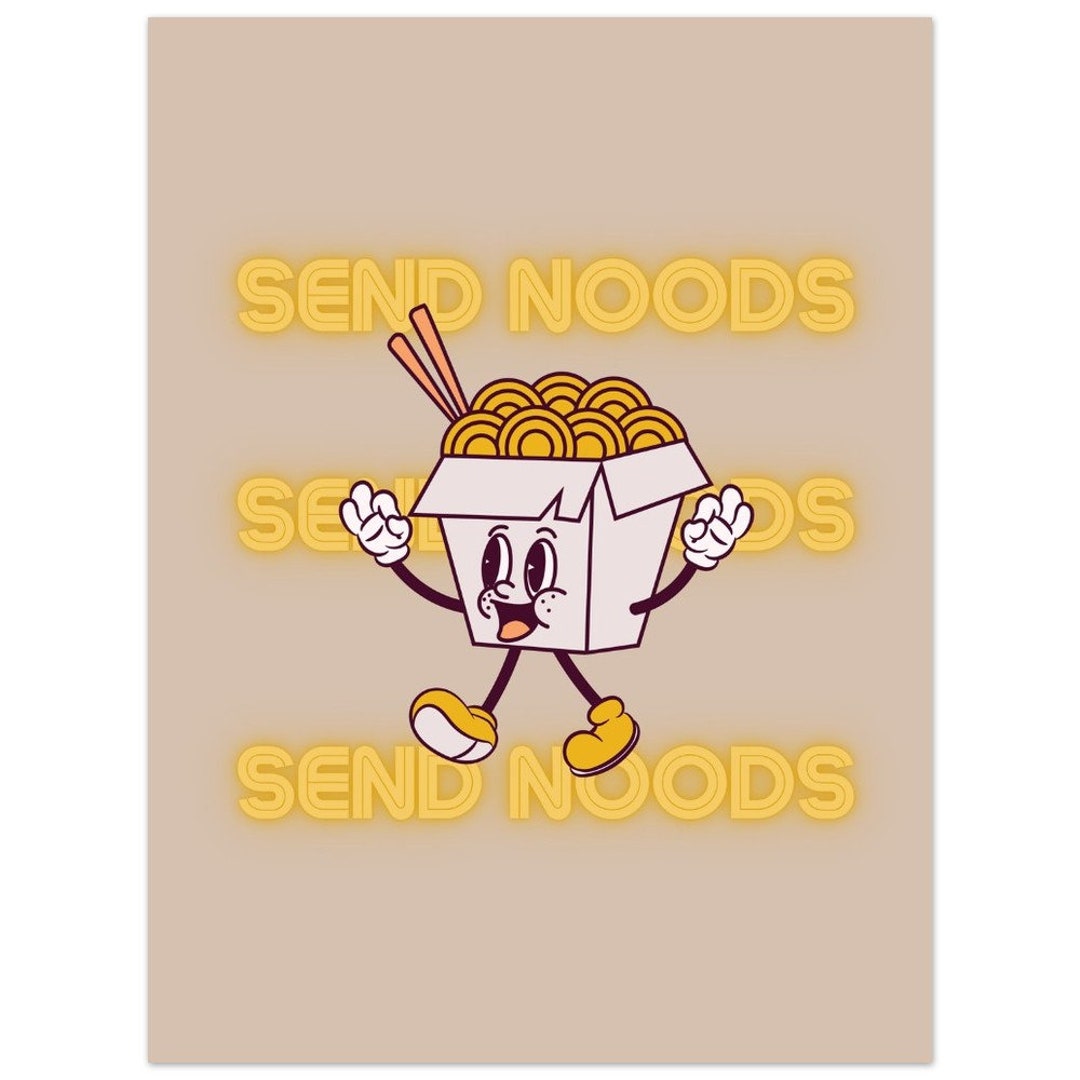 Send Noods - Noodle Box Cartoon Poster - Quirky Kitchen Wall Art ...