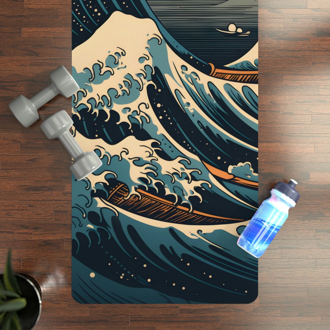 Japanese Wave-inspired Yoga Mat - Premium Non-slip Rubber Yoga Mat ...