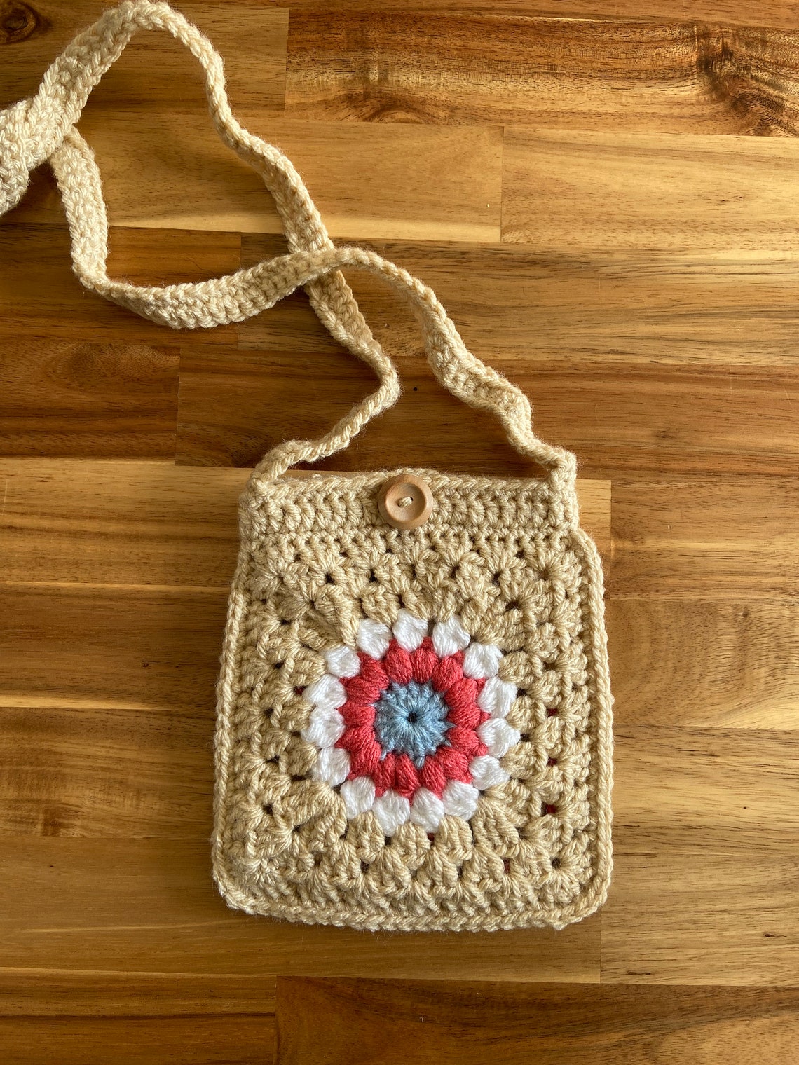 Small Crochet Granny Square Cross Shoulder Bag With Button - Etsy