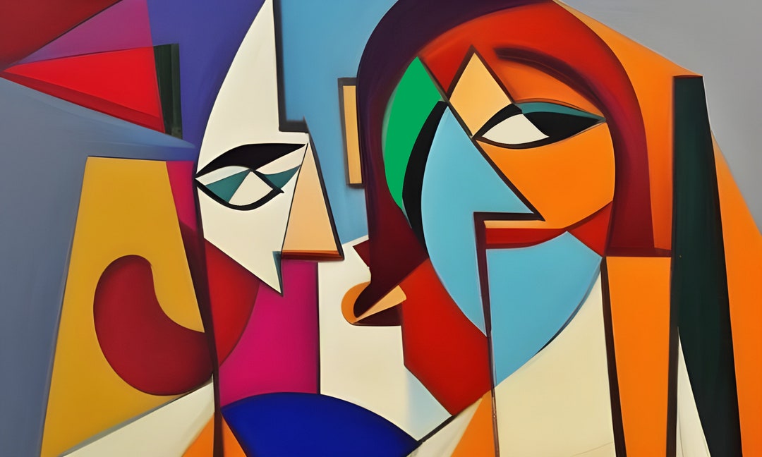 Großer riesiger Picasso abstrakter Kubismus Original Acrylgemälde auf ...