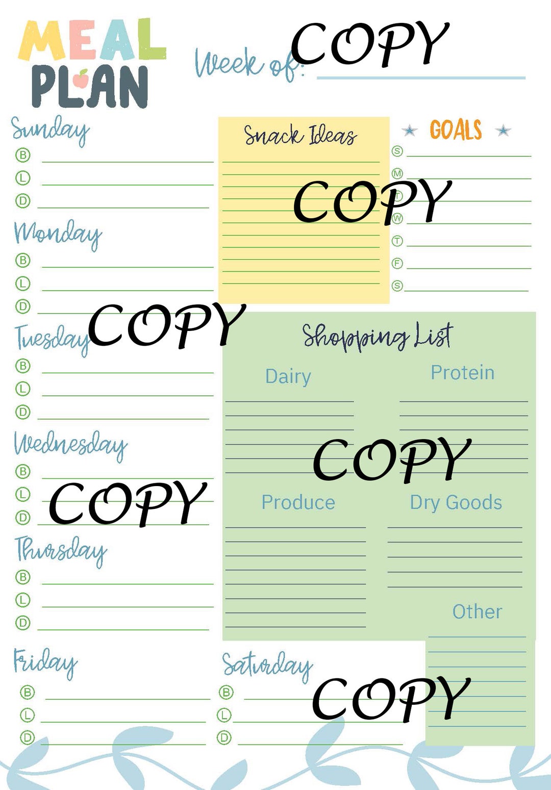 Weekly Meal Planner Etsy