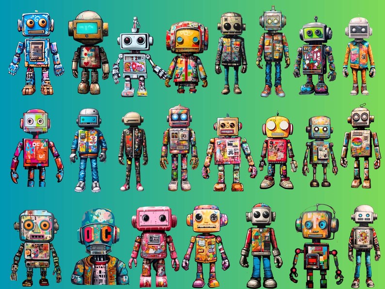 Robots Digital Paper Robot Clipart Cut Files Cricut - Etsy