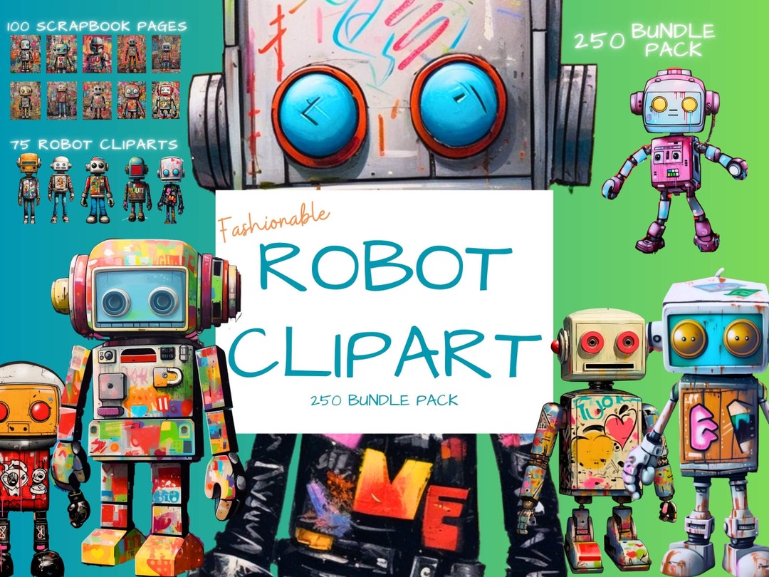 Robots Digital Paper, Robot Clipart, Cut Files, Cricut, Silhouette ...