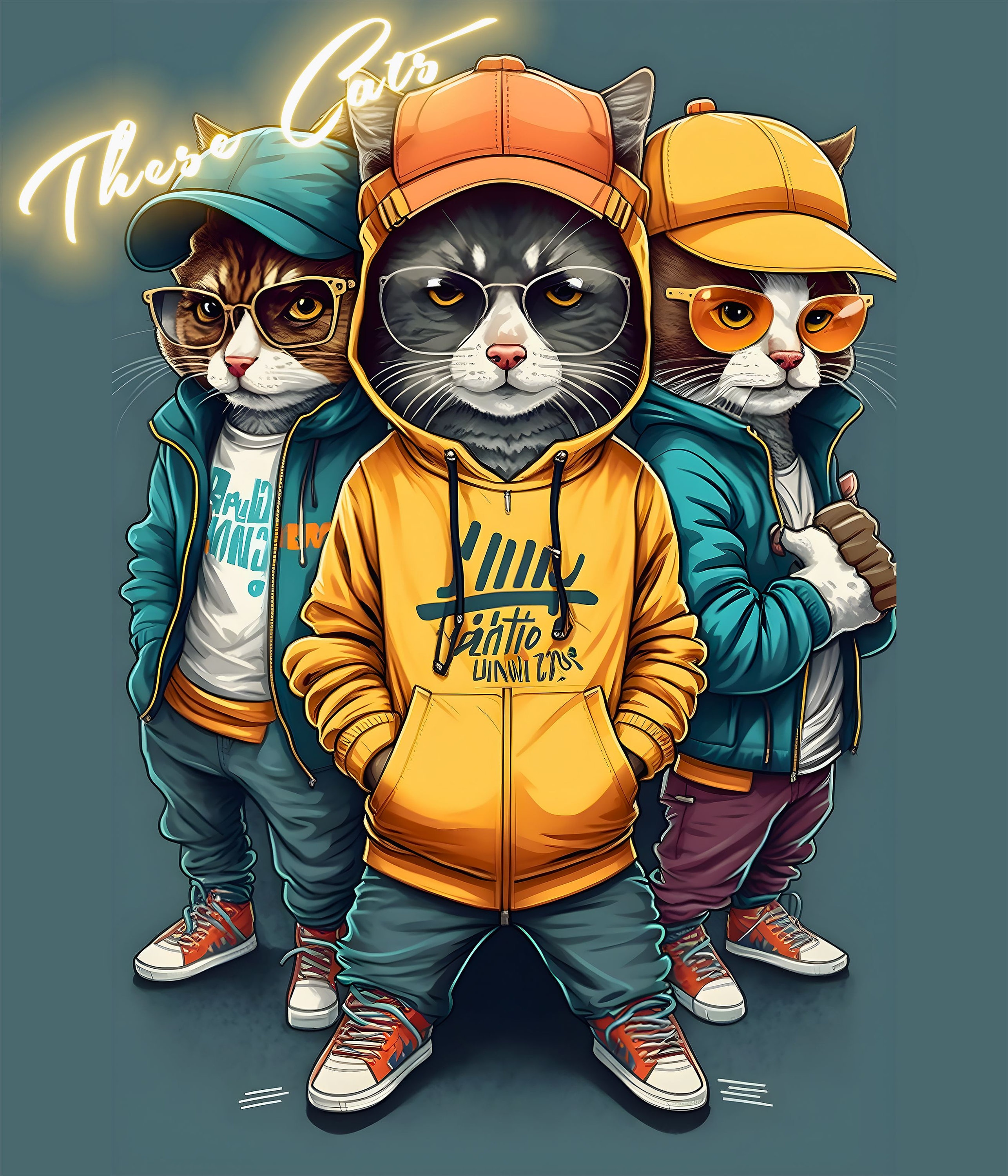 Artful Hip Hop Cats Digital Print, Sublime PNG Cat Poster, Gift for Hip ...