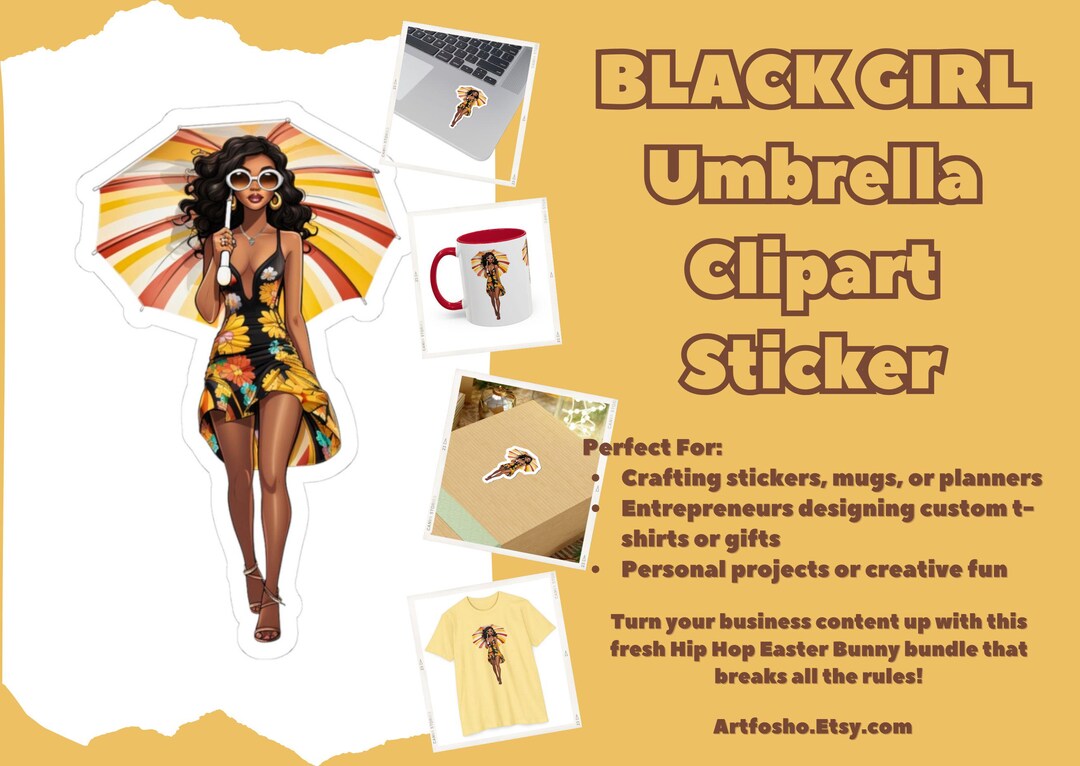 BLACK GIRL Umbrella Clipart Sticker PNG – Black Girl Art | High-impact ...