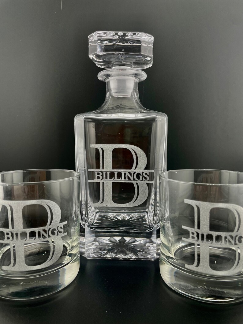 Custom Laser Engraved Whiskey Decanter and Rocks Glasses - Etsy