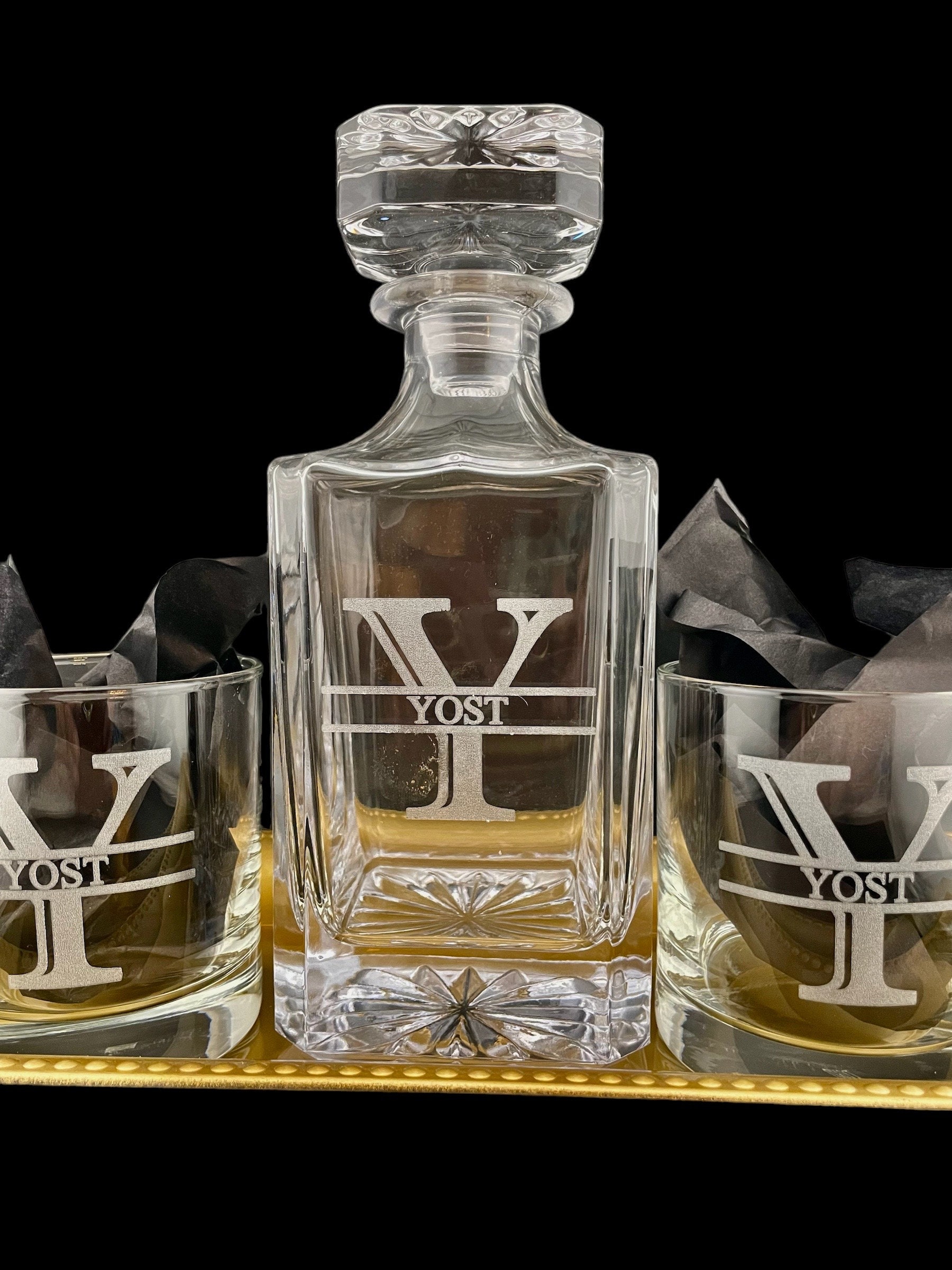 Custom Laser Engraved Whiskey Decanter and Rocks Glasses - Etsy