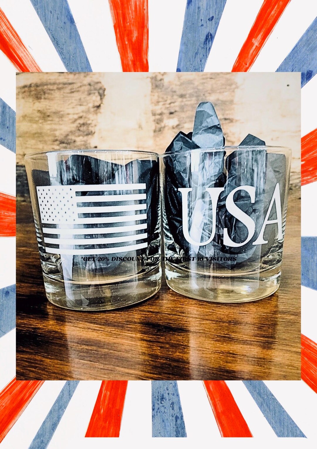 Custom USA Flag Engraved Rocks Glasses Set - Etsy