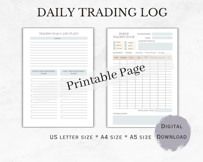 Daily Trading Log Printable Stock Options Futures Forex Journal Book ...