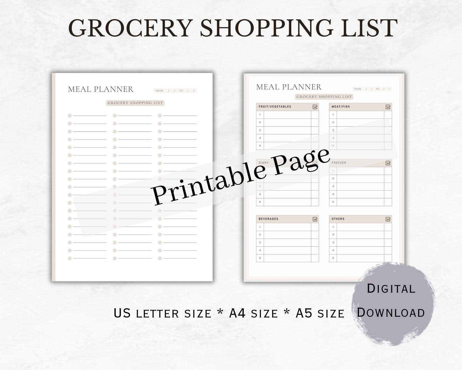 Printable Grocery List & Meal Planner: Family Budget (digital Download ...