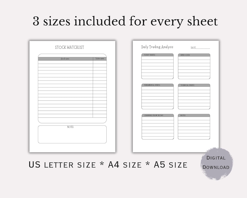 Trading Journal Printable | Stock Options Bitcoin Trade Log PDF ...