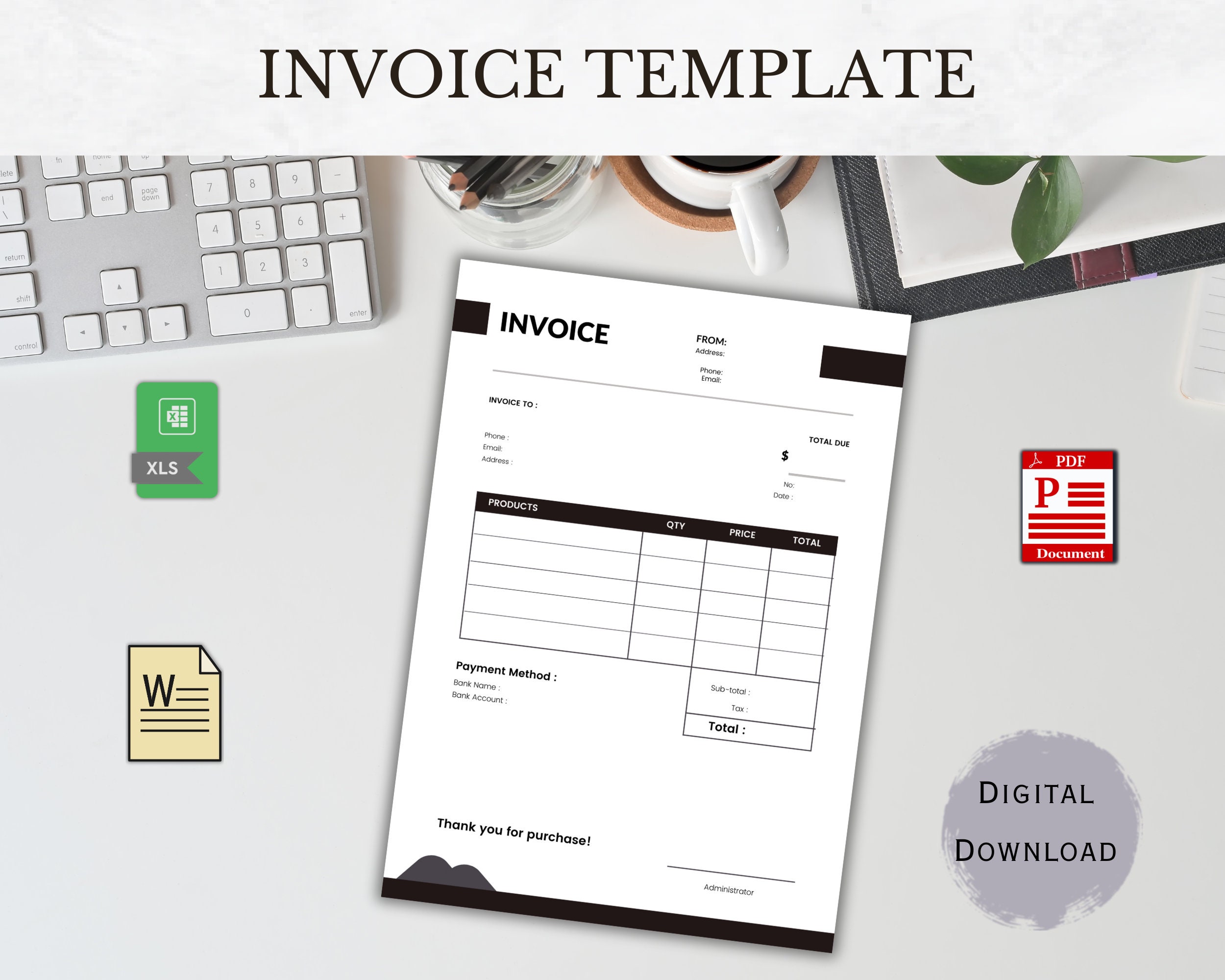 Invoice Template | Fillable PDF Excel Word | Small Business Invoice ...