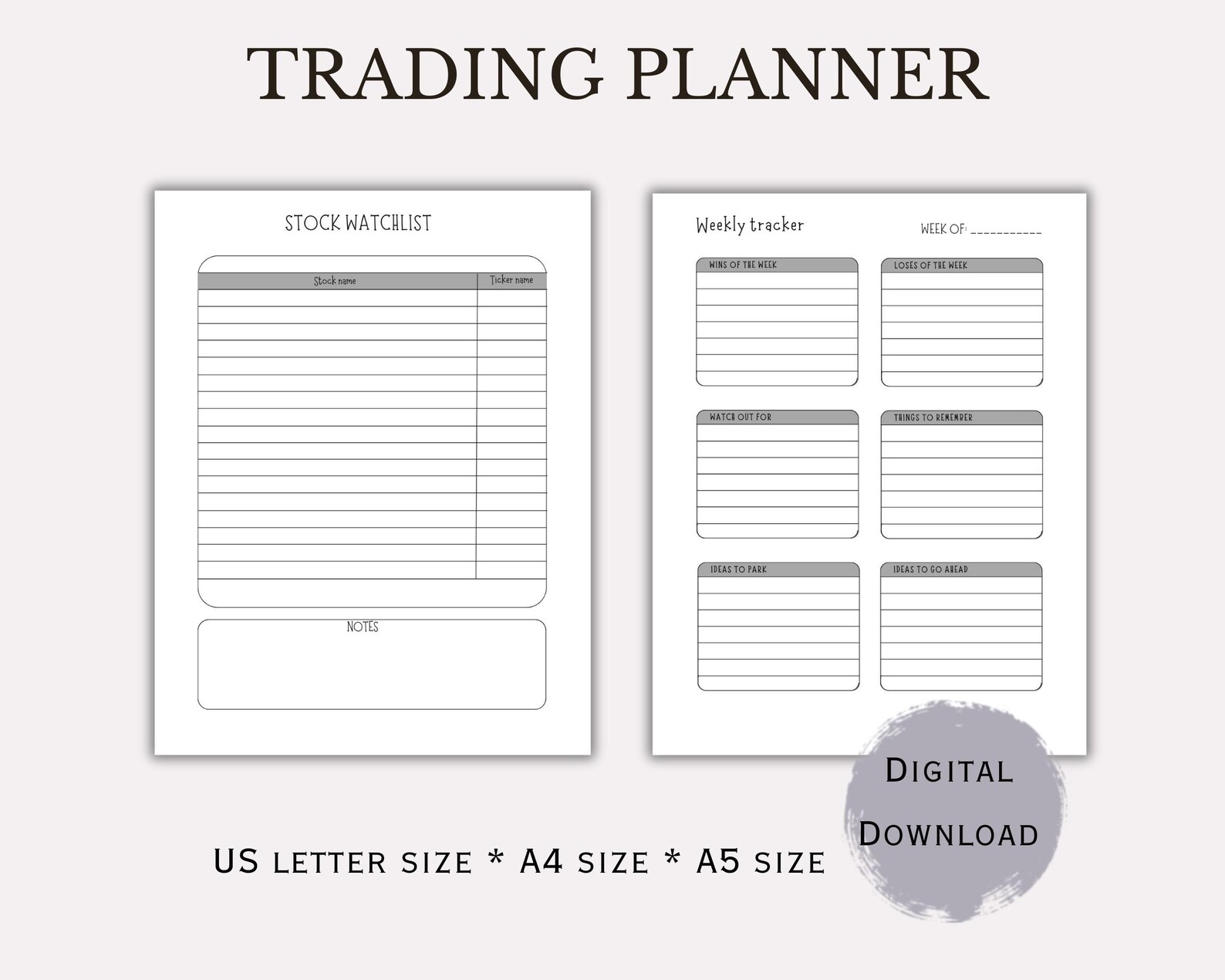 Trading Journal Printable | Stock Options Bitcoin Trade Log PDF ...