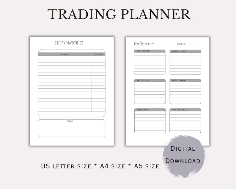 Trading Journal Printable | Stock Options Bitcoin Trade Log PDF ...