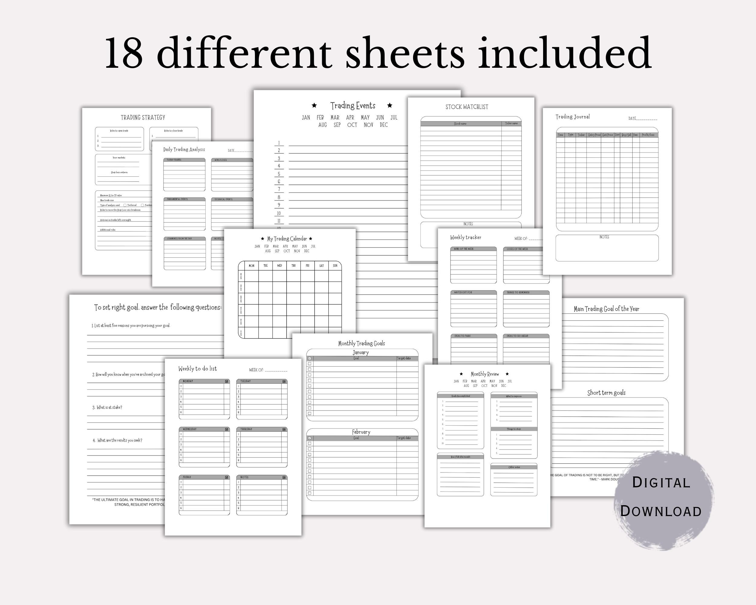 Trading Journal Printable | Stock Options Bitcoin Trade Log PDF ...