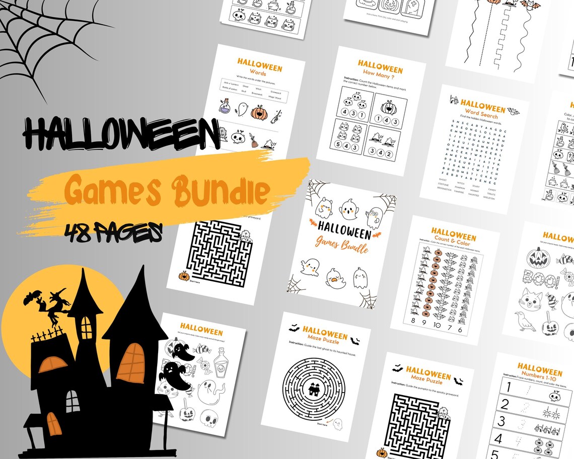 Printable Halloween Games Bundle, Halloween Preschool Games, Halloween ...