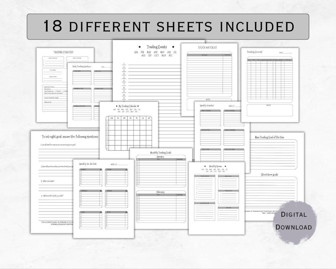 Trading Journal Printable Stock Options Bitcoin Trade Log PDF Template ...