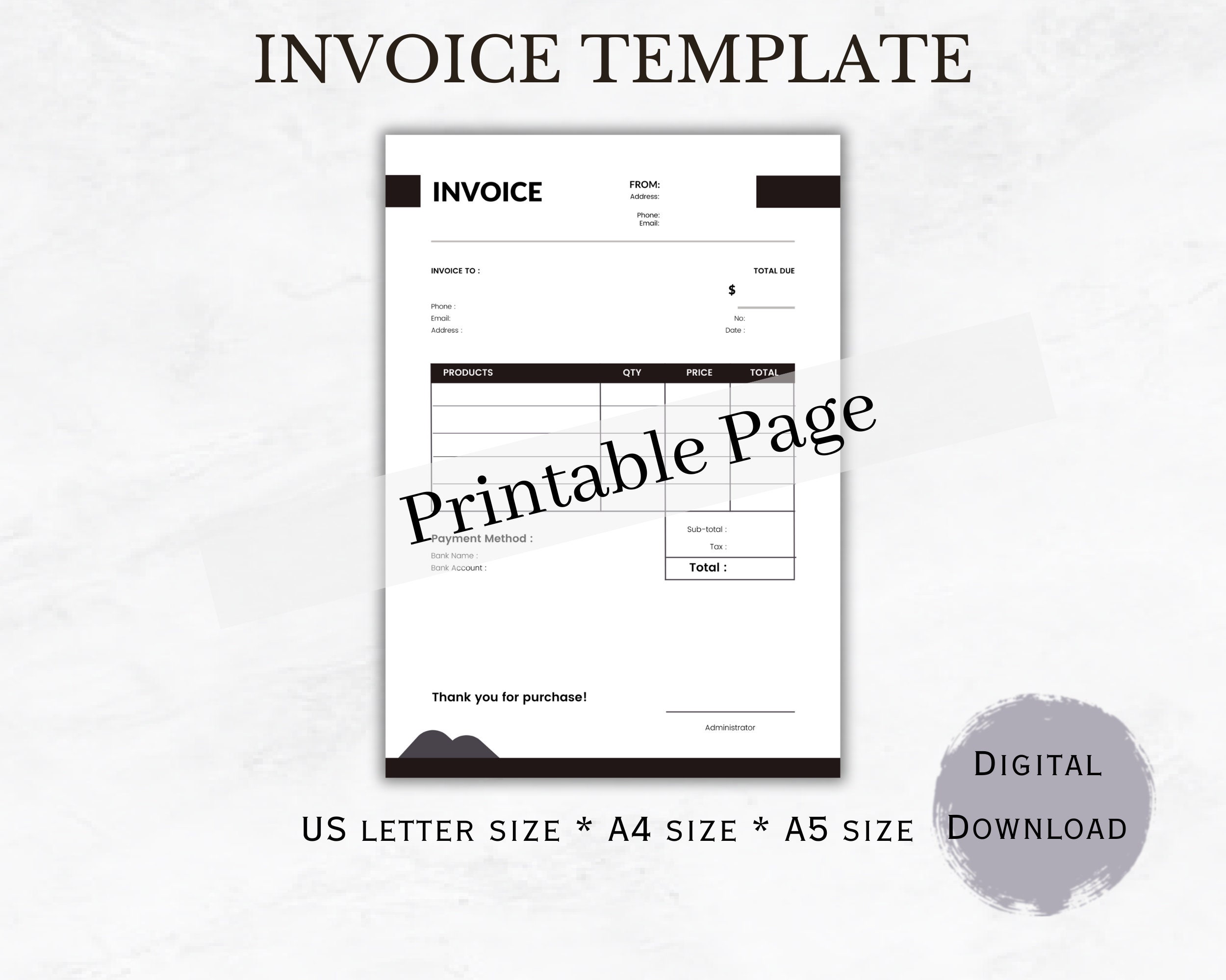 Invoice Template | Fillable PDF Excel Word | Small Business Invoice ...
