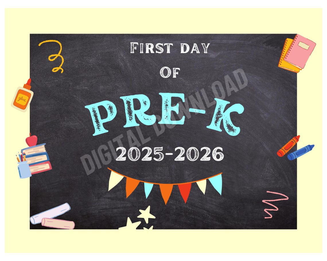 First Day of Pre-k, First Day of School Sign, Printable Preschool Sign ...