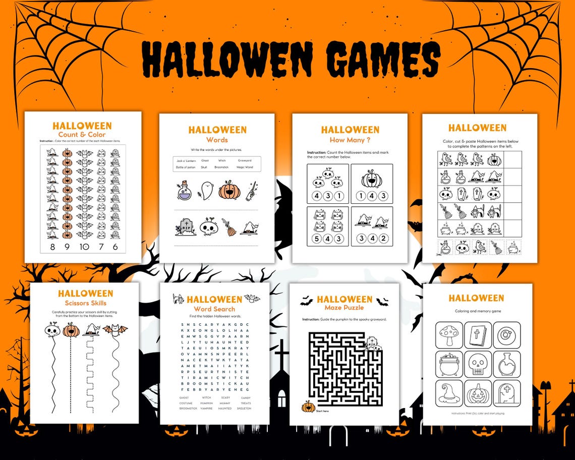 Printable Halloween Games Bundle, Halloween Preschool Games, Halloween ...