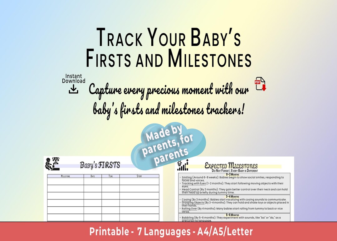 Baby Milestones Sheet, Baby's Firsts Tracker, Baby Development Log ...