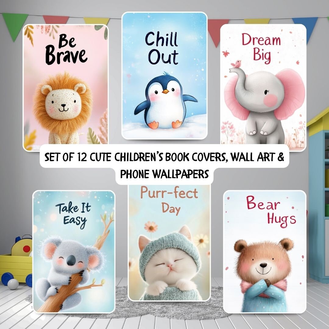 Set of 12 Cute Childrens Book Covers, Wall Art & Phone Wallpapers ...