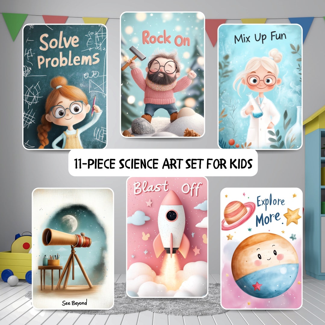Cute Science-themed Printable Art Set for Kids | High-resolution ...