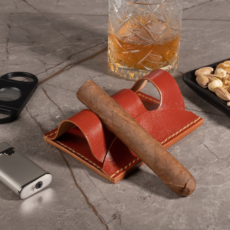Leather Cigar Accessory, Cigar Holder for 2 Cigars, Leather Cigar Stand ...