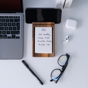 Wooden Phone Holder With Note Taking Section, Desktop Organizer, Desk ...