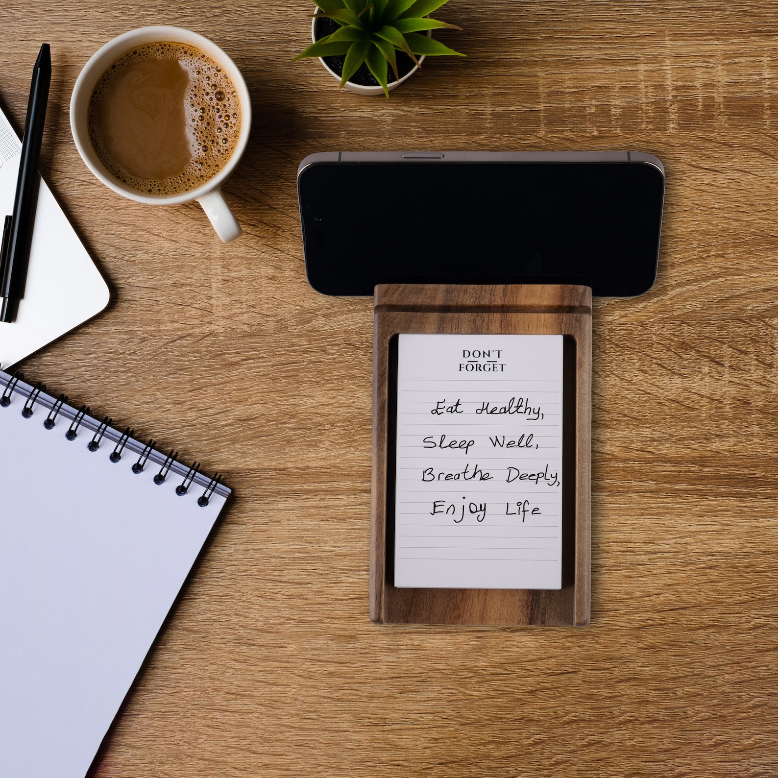 Wooden Phone Holder With Note Taking Section, Desktop Organizer, Desk ...