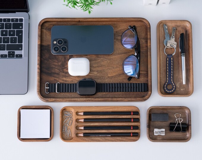 Wooden Desk Organizer Set of 5 - Desk Accessories Organizer , Wooden ...