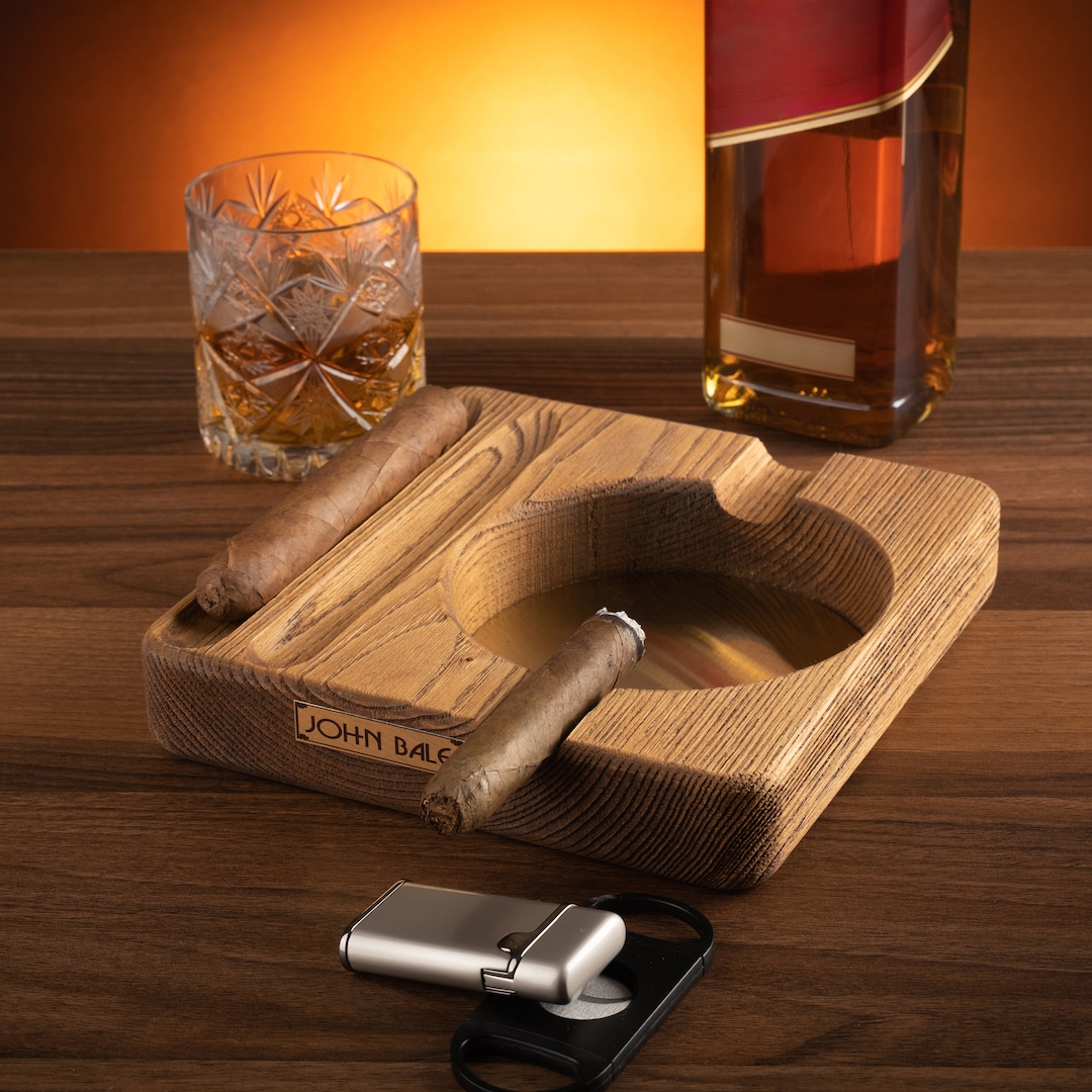 Wooden Cigar Holder Ashtray, Personalized Cigar Accessories, Wood Art ...