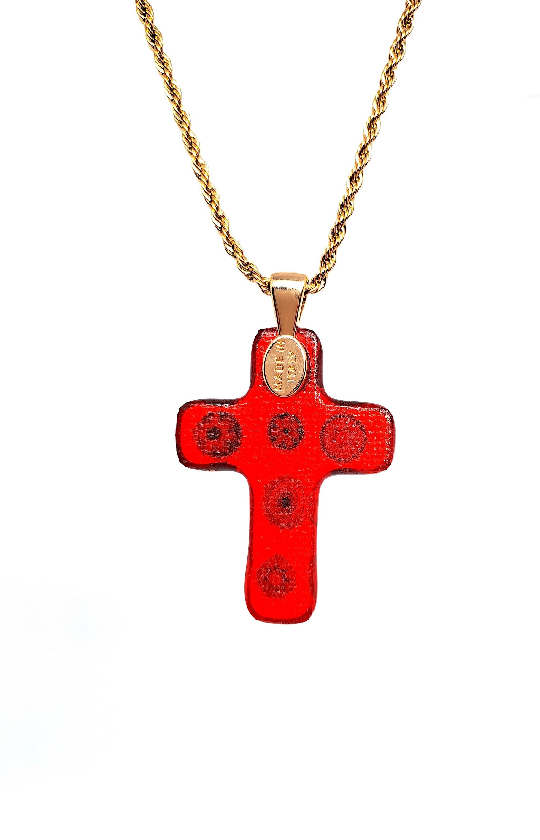 Red Murano Glass Cross Pendant Glass With Murrina Pieces Inside. Cross ...