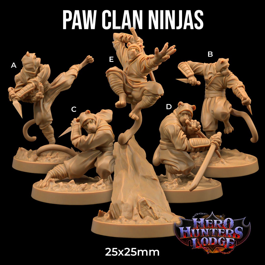Paw Clan Ninjas Miniatures (set of 5) | Dragon Trappers Lodge - Etsy