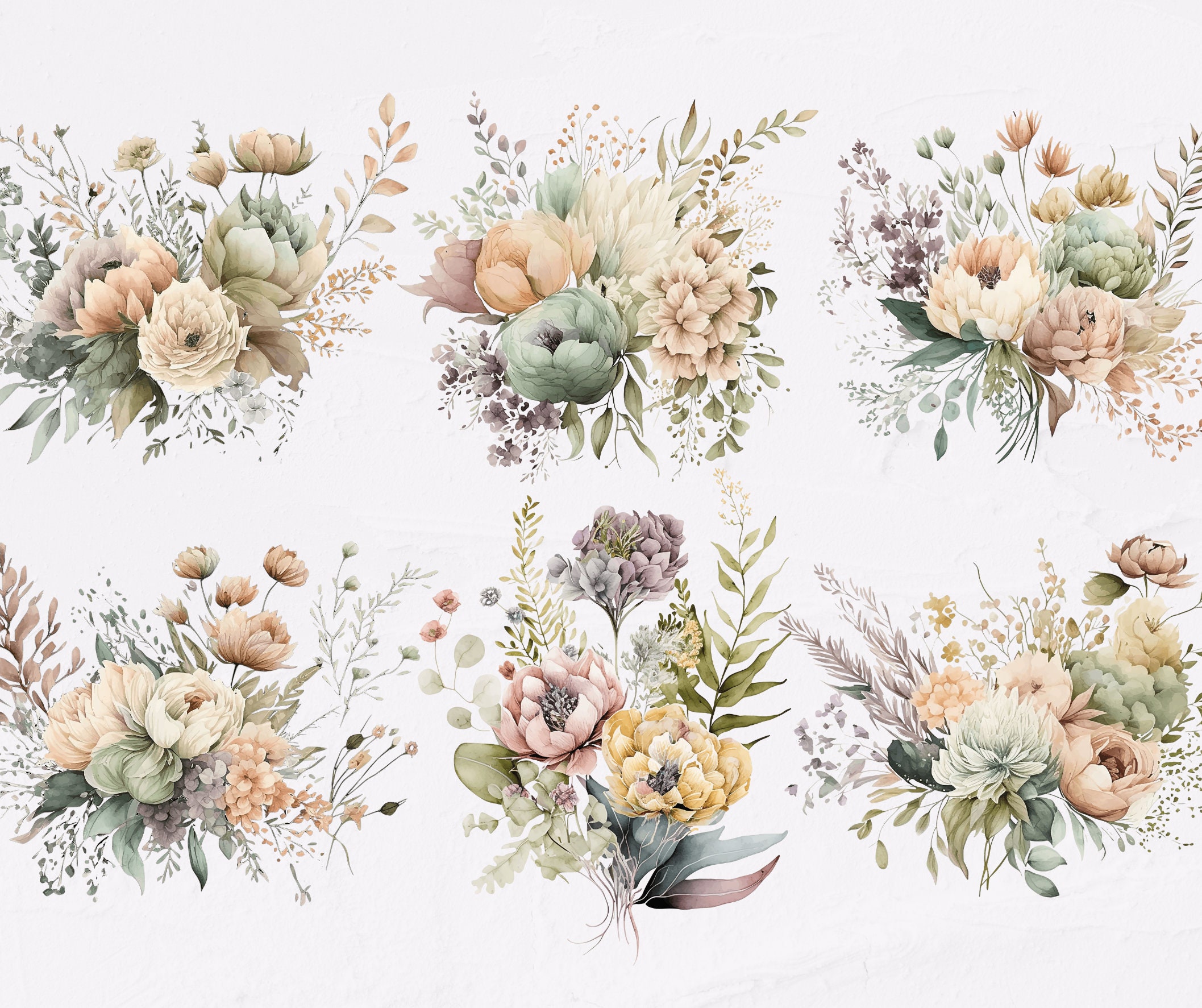 Watercolor Wild Flower Bouquets Clipart Pack Clipart for - Etsy