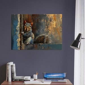Cute Grey Squirrel Canvas Print. Oil Painting Modern Home Decor, Gray ...