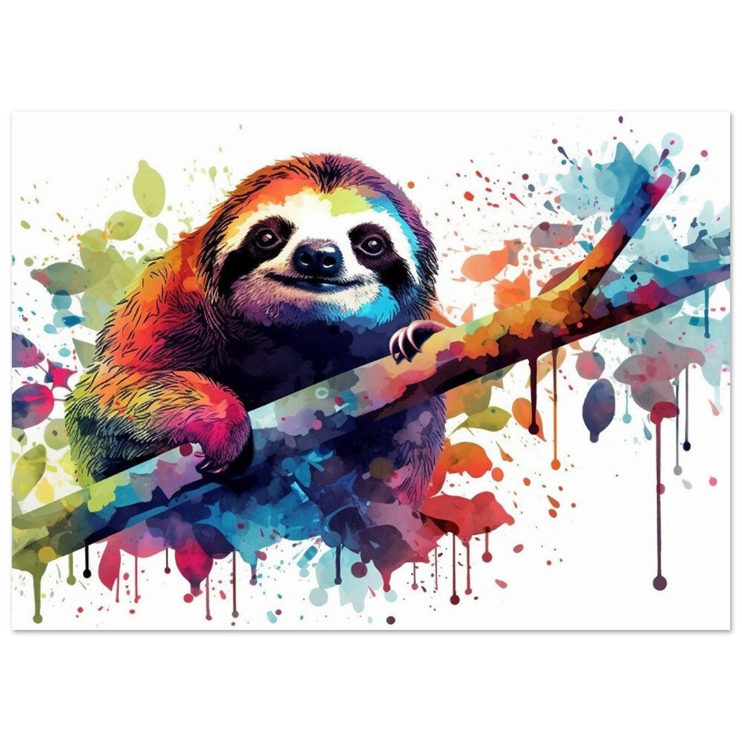 Happy Sloth Poster Print - Bunt Pop art Regenbogen Aquarellmalerei ...