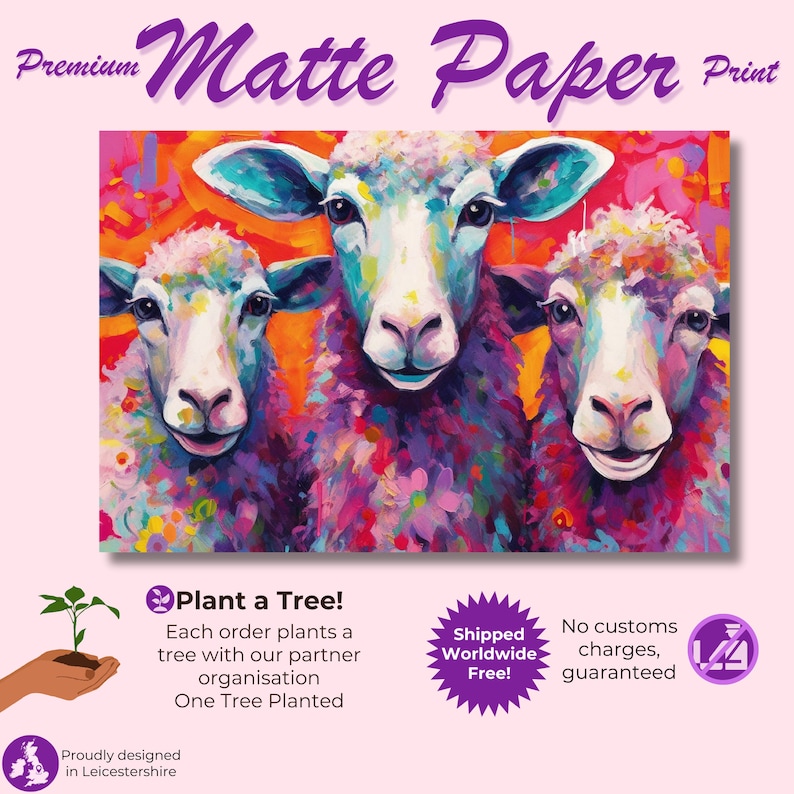 Three Colorful Sheep Poster Print. Colourful Animal Wall Decor Gift for ...