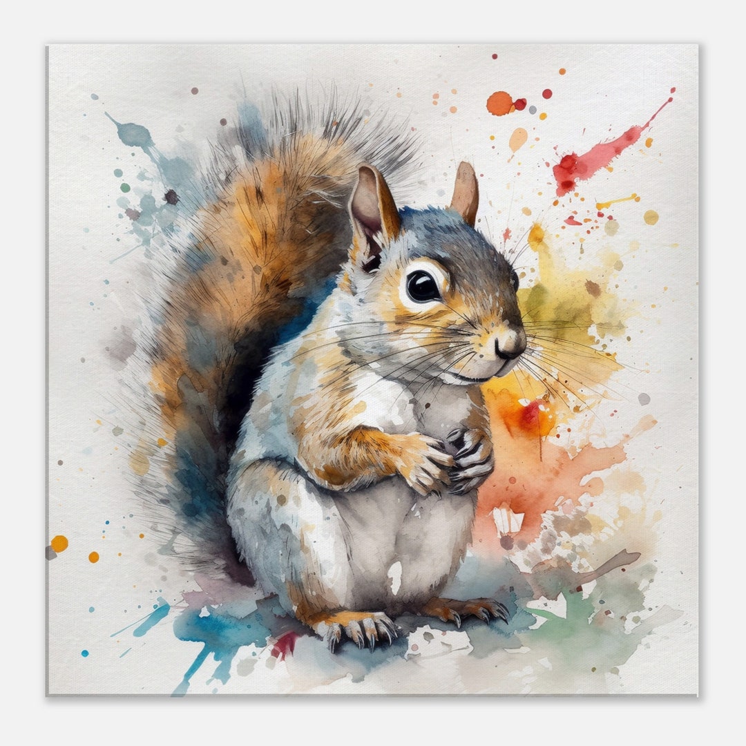Watercolour Grey Squirrel Canvas Print. Paint Splash Gray Squirrel ...