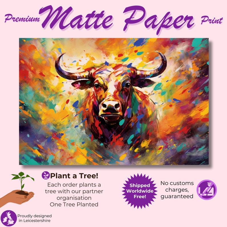 Charging Bull Poster Print. Vibrant Colourful Farm Animal Wall Decor ...