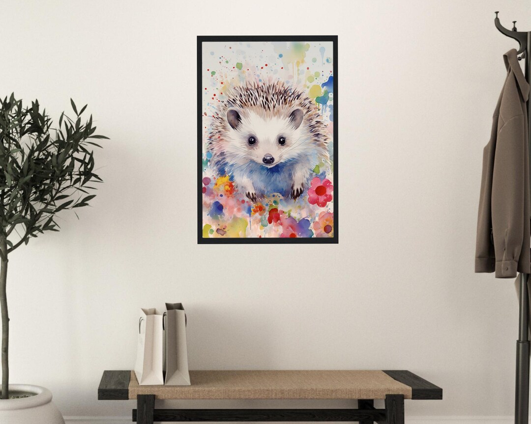 Watercolor Hedgehog Abstract Painting Print - Happy Colorful Floral ...