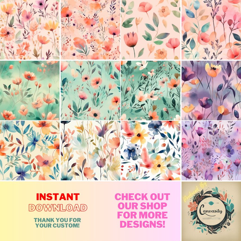 BUMPER PACK Watercolor Floral Seamless Digital Paper | Spring Summer ...